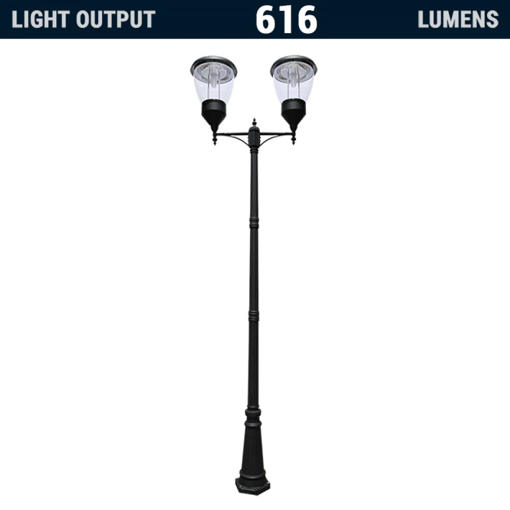 PO05 Solar Balmoral Double Lamp Post Light (With 6.5' Standard Pole)