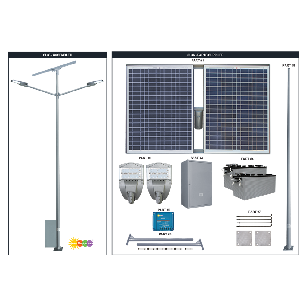 Solar powered LED parking lot light. Complete, high power, commercial ...